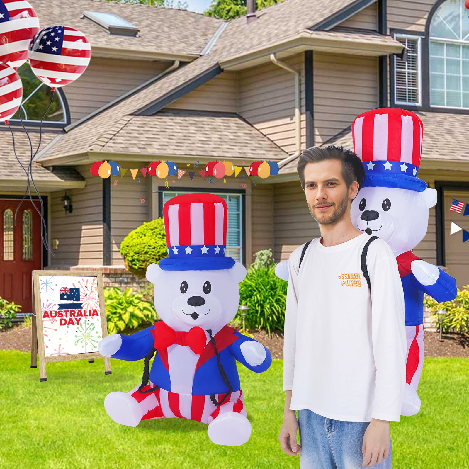 Infleajoiy 3FT Inflatable Bear Backpack for Independence Day, Holiday ...