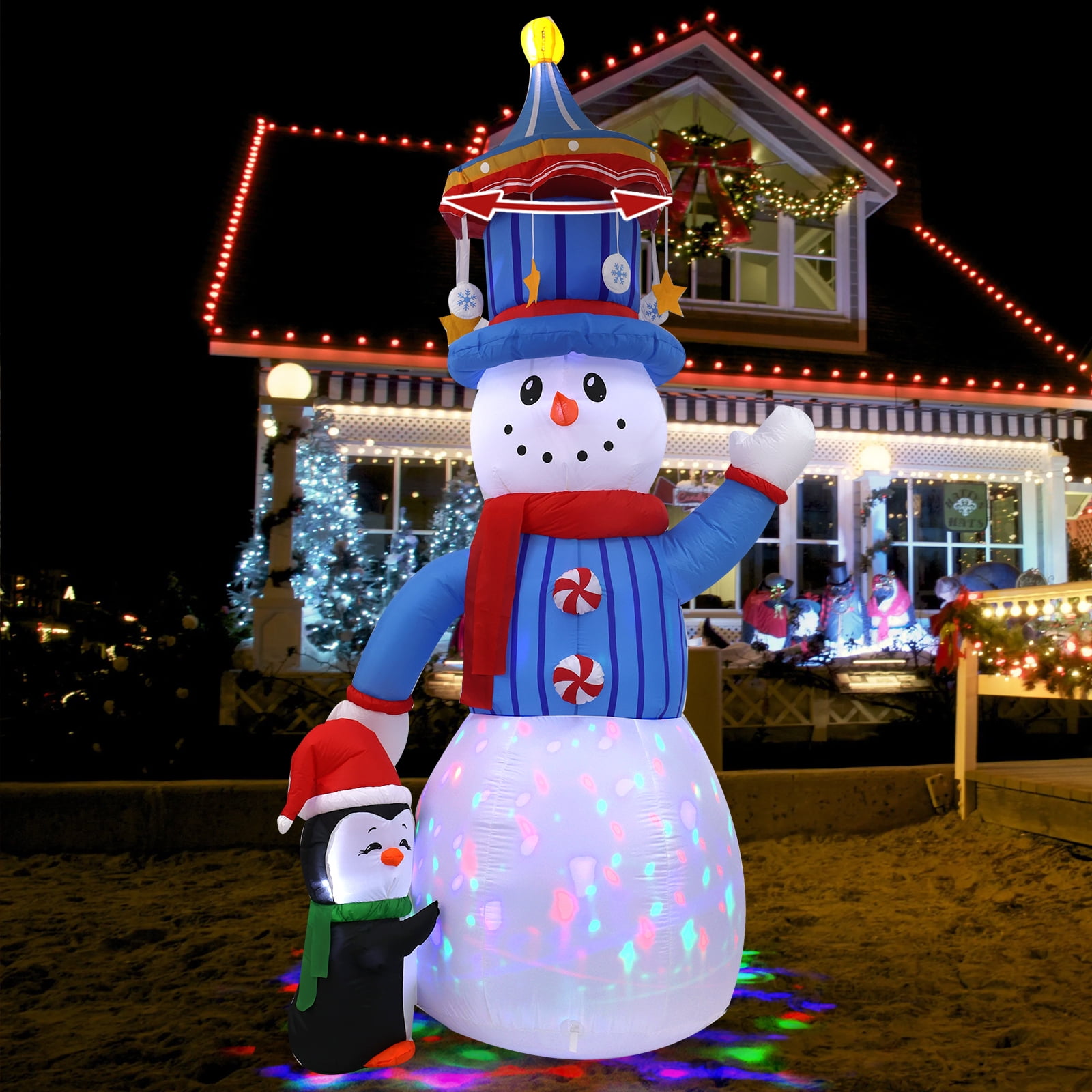InfleasJoiy 10 Ft Rotating Hat Snowman Christmas Inflatable with LED ...