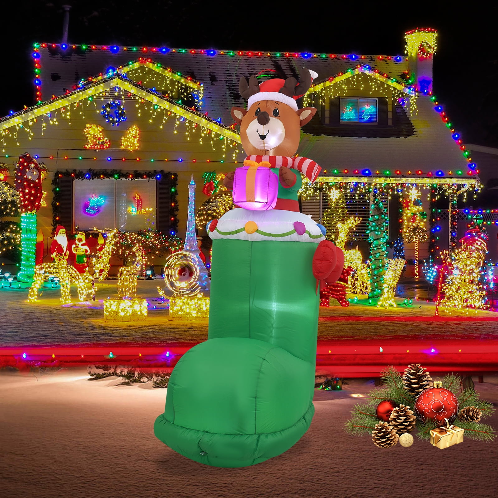 InfleasJoiy 10FT Elk Standing on Socks Christmas Inflatable Decoration ...