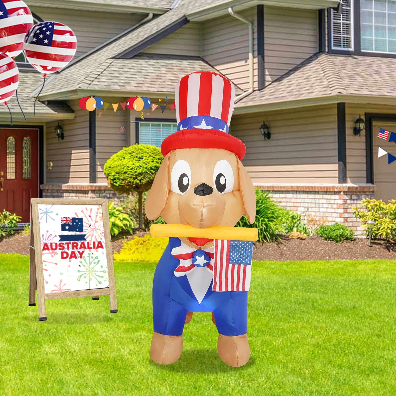 InfleasJoiy 4FT Independence Day Dog Inflatable Decoration, Outdoor ...