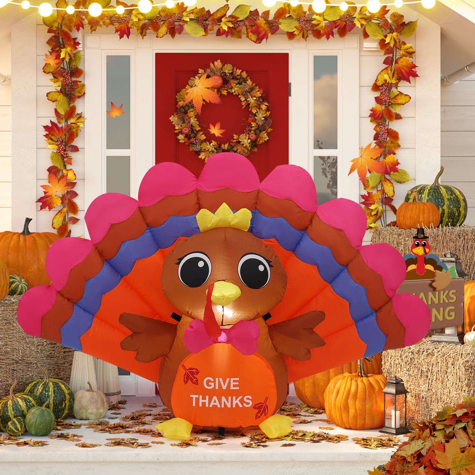 InfleasJoiy 4ft Thanksgiving Inflatable Decoration with LED Lights ...