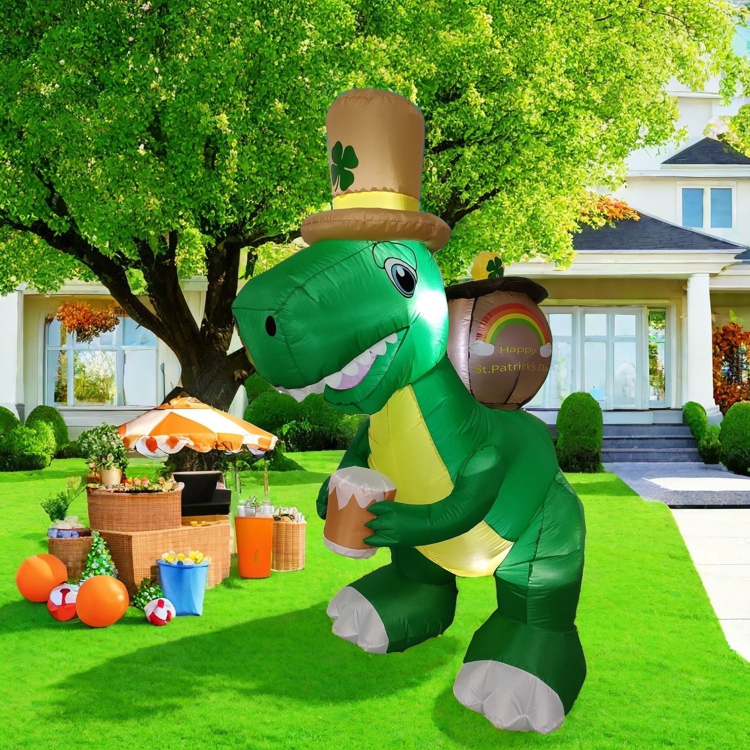 InfleasJoiy 6FT Dinosaur Back Tank LED Inflatables Outdoor Decorations ...