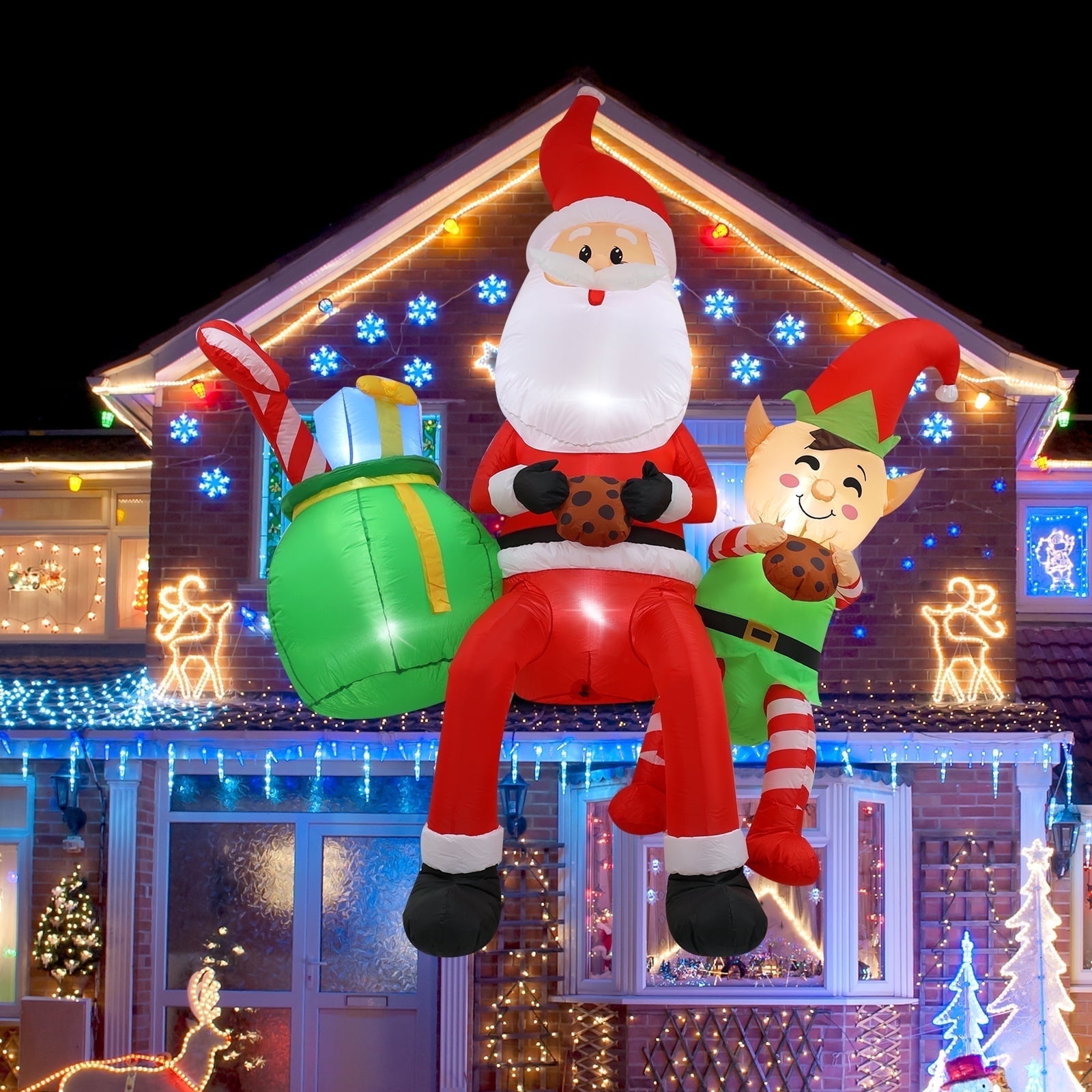 InfleasJoiy 8FT Santa Claus Sitting on The Roof Christmas Inflatable ...