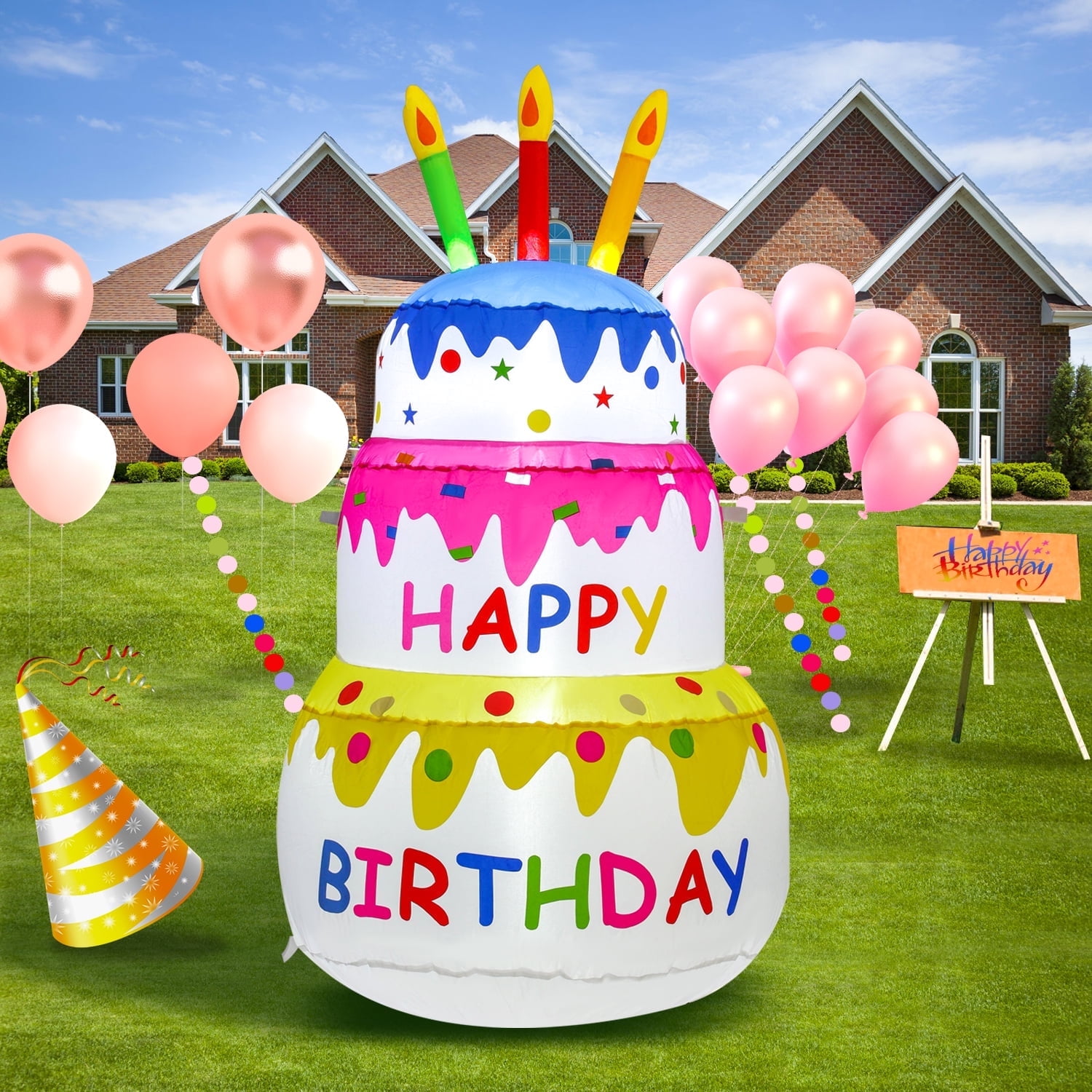 InfleeJoiy 4 Ft Inflatable Birthday Cake with LED Lights - Walmart.com