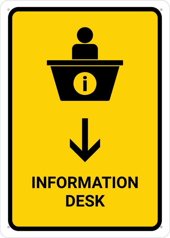 Information Desk With Down Arrow Yellow Portrait Sign Outdoor Metal ...