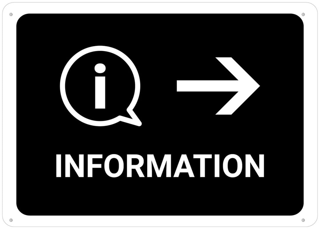 Information With Right Arrow Black Sign 8X12 Inch Rust Free Aluminum ...
