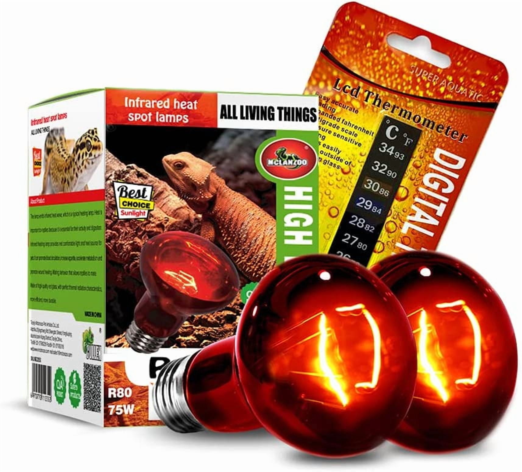 Infrared Heat Lamp Bulbs 75W 2 Pack,Red Basking Spot Light Bulb Reptile ...