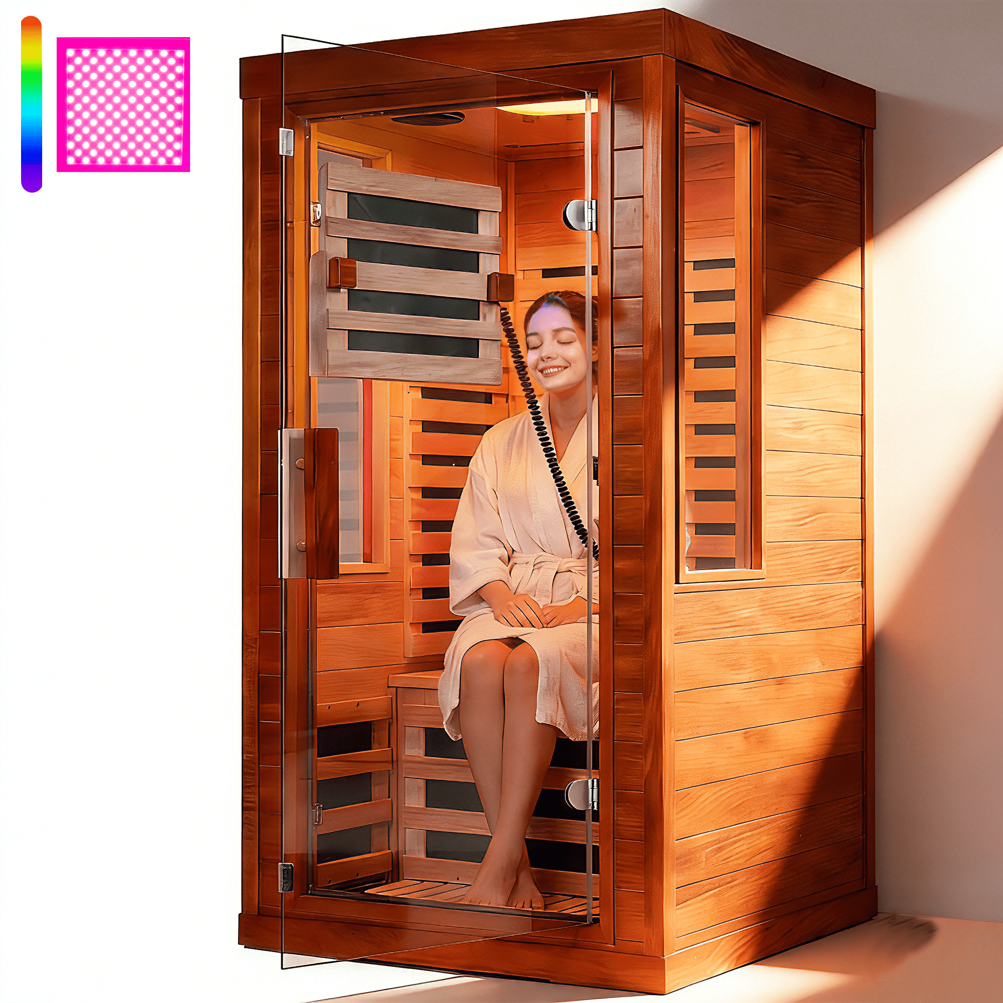 Seizeen Sauna with Red Light Therapy, Single Sauna Room with 360°Far ...