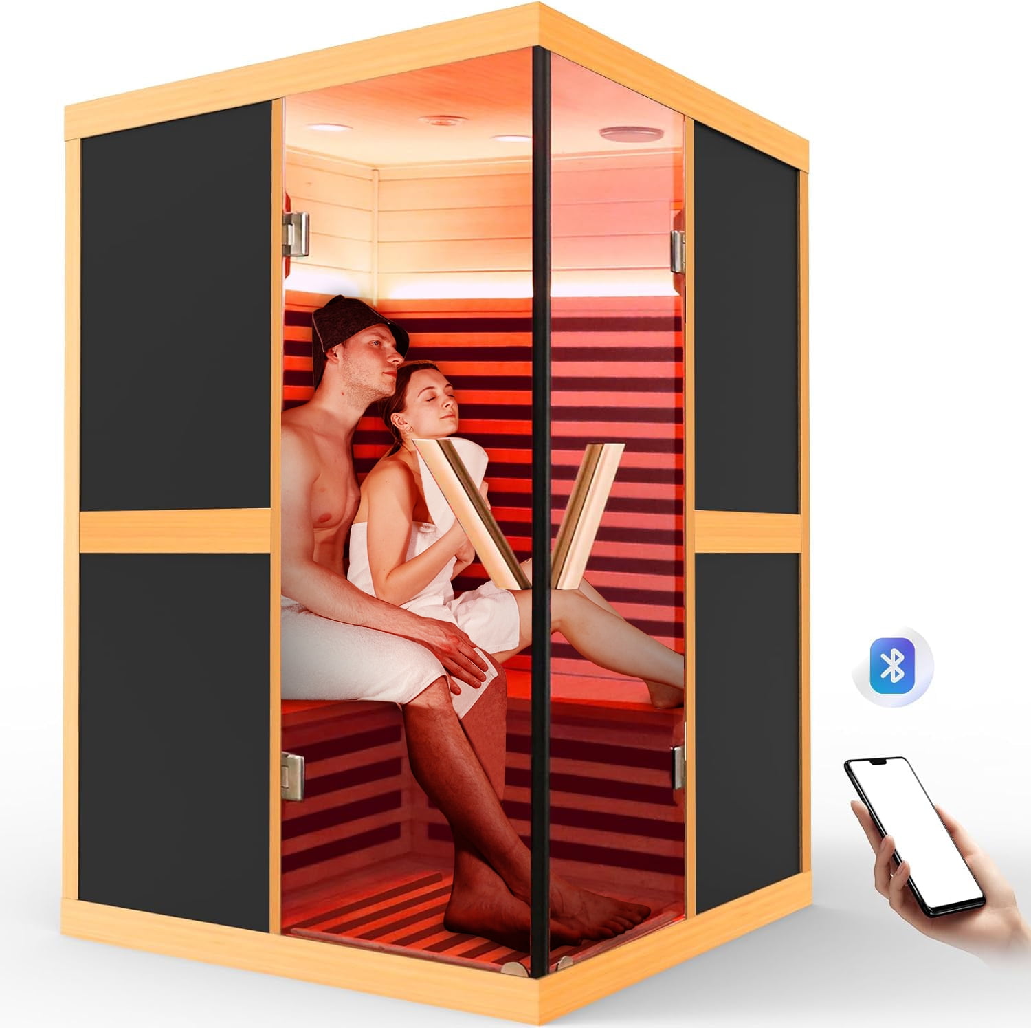 Infrared Saunas for Home - Canadian Hemlock ,1980W ,Remote Control with APP ,Graphene Low Emf ...