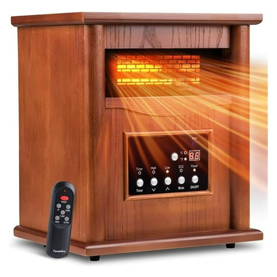 Infrared Space Heater, 1500W Wood Frame Heater Box for Indoor Use, 12H ...