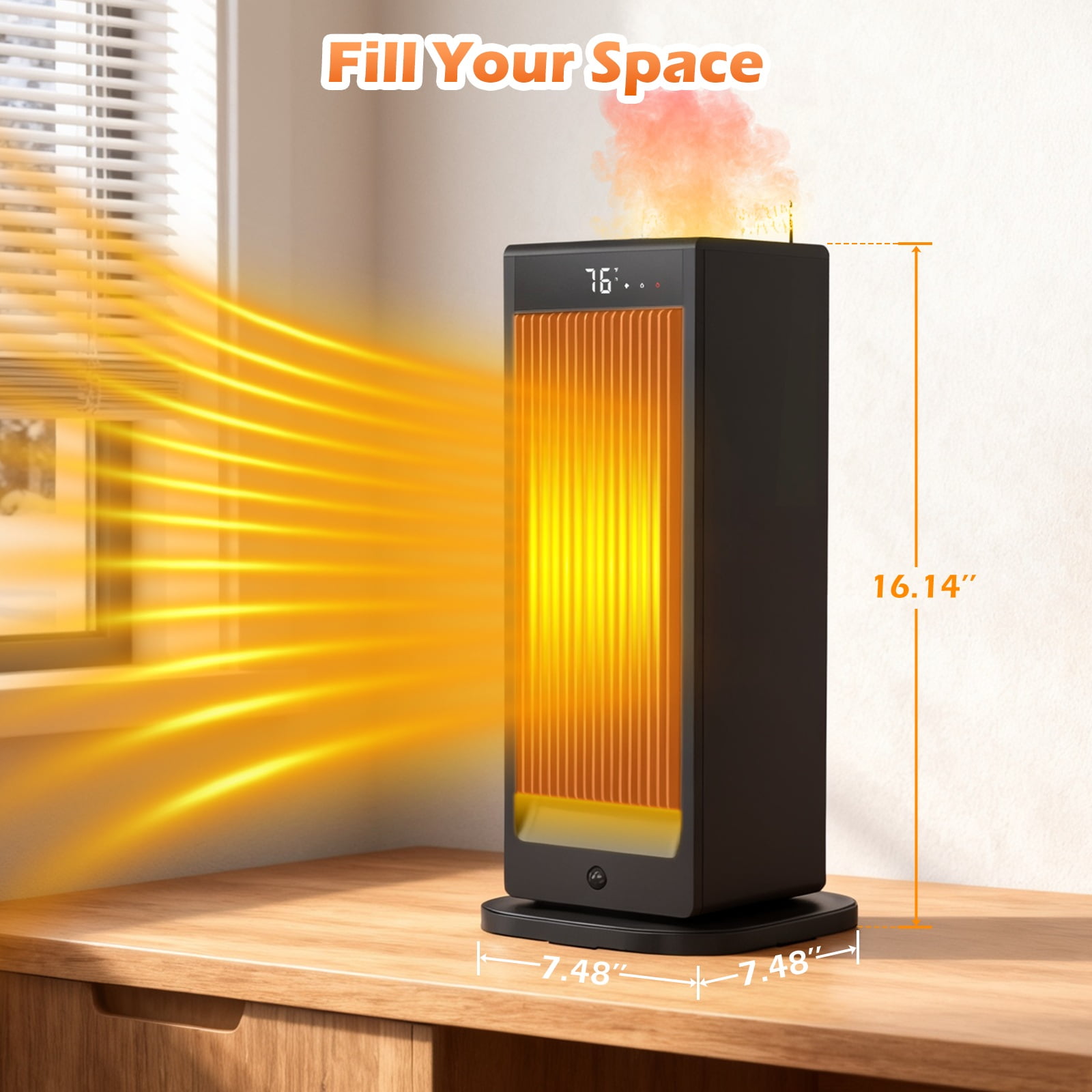 Infrared Space Heater with 3D Flame Effect, 1500W/750W, Fast 3-Second ...