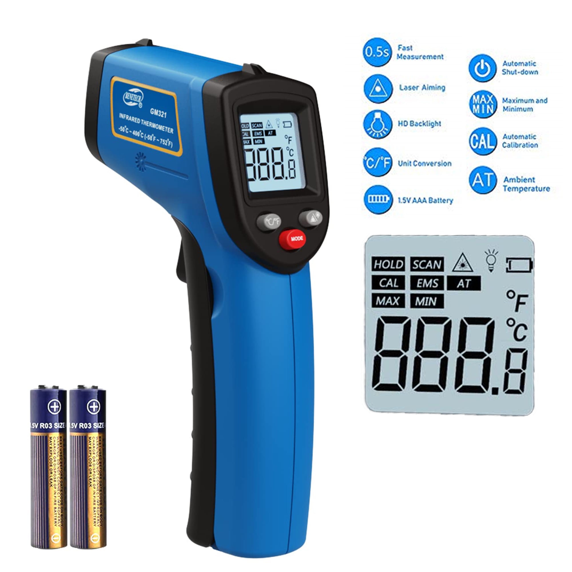 Infrared Thermometer Gun -58°F~752°F (-50°C~400°C) Non-Contact Digital ...