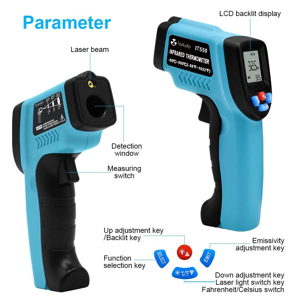 Infrared Thermometer Lcd Laser Temperature Gun Ir Temp Meter Non ...