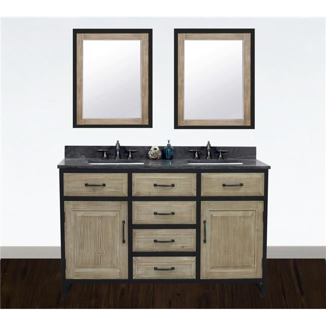 Infurniture 60"Rustic Solid Fir Double Sink Iron Frame Vanity in ...
