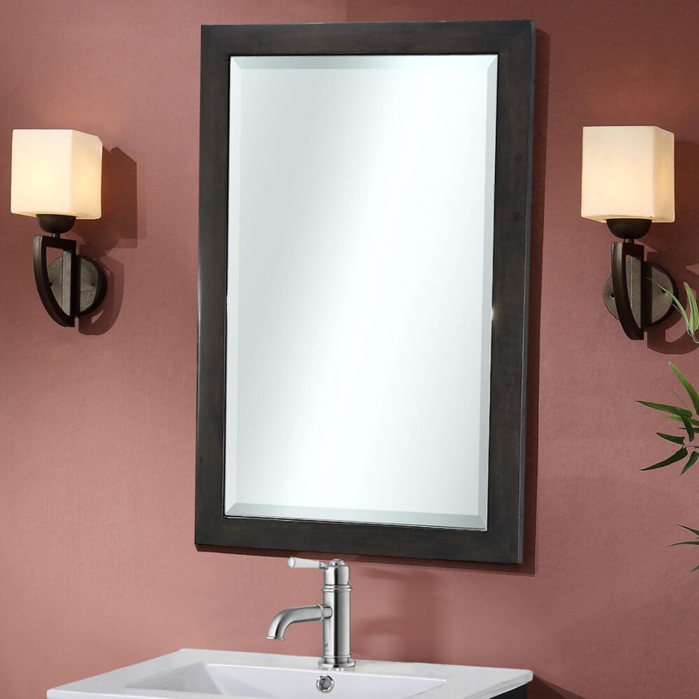 Infurniture Contemporary-style 22-inch Bevel-edge Wall Mirror Brown ...