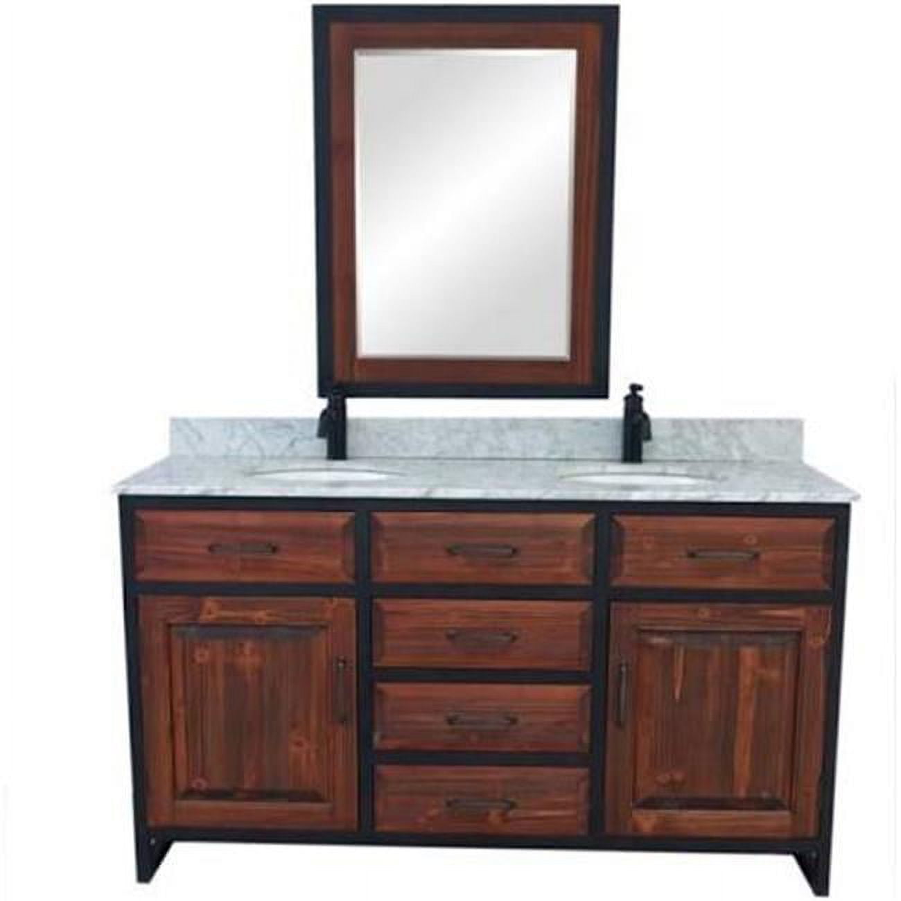 Infurniture WK8860-BR-CW TOP 60 in. Rustic Solid Fir Double Sink Iron ...