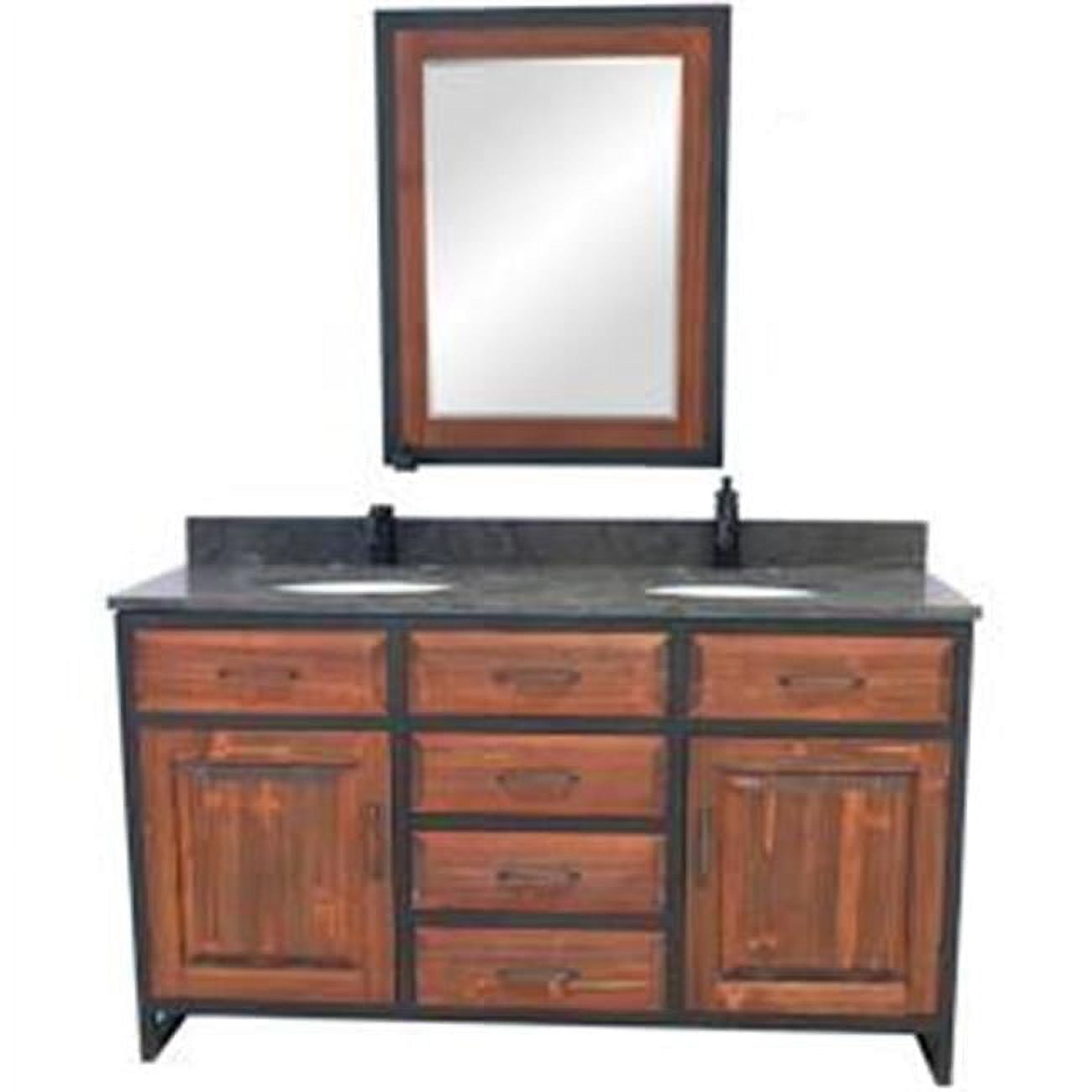 Infurniture WK8860-BR-WK TOP 60 in. Rustic Solid Fir Double Sink Iron ...