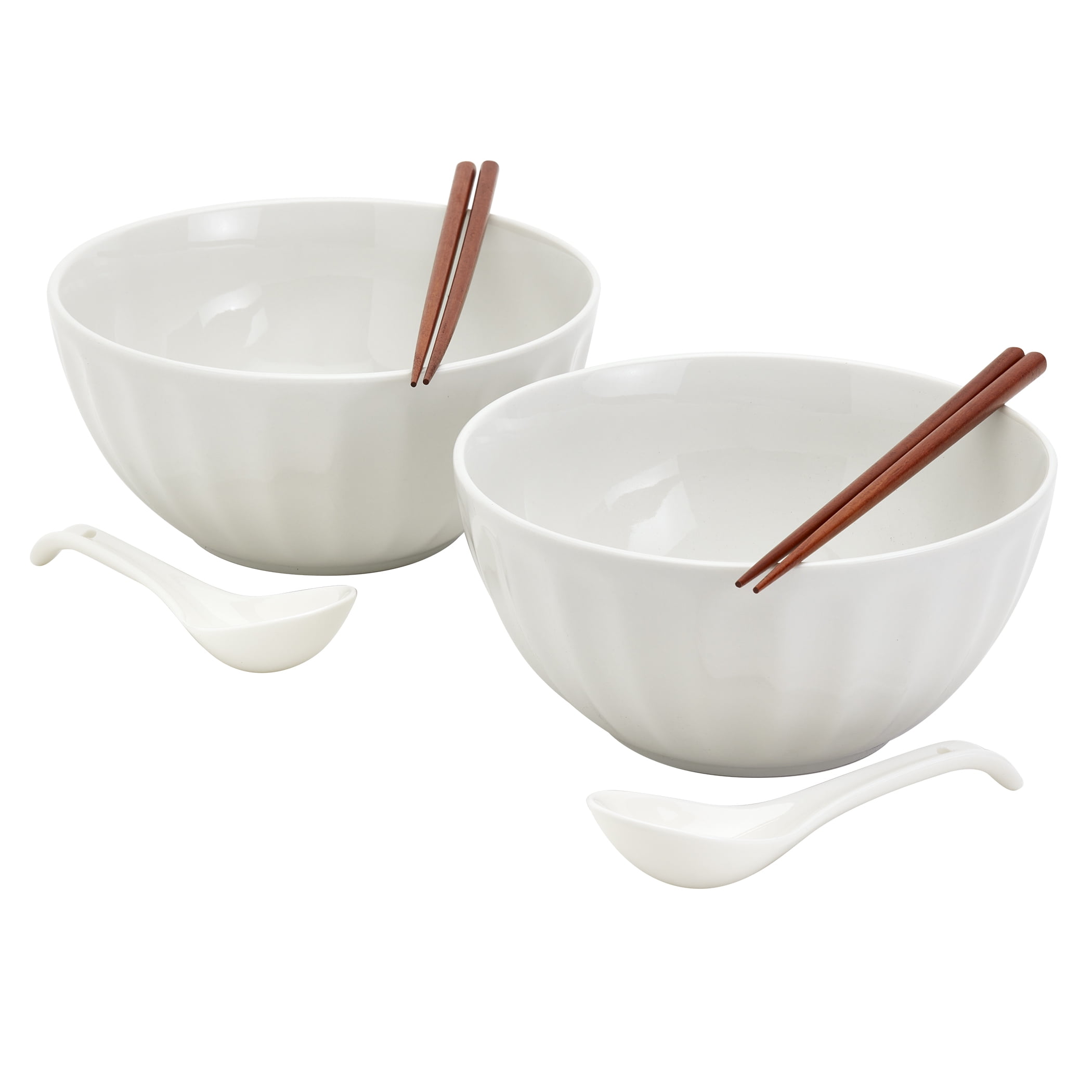 Infuse 8 Piece Ceramic Ramen Bowl Set with Chopsticks and Spoons, White ...