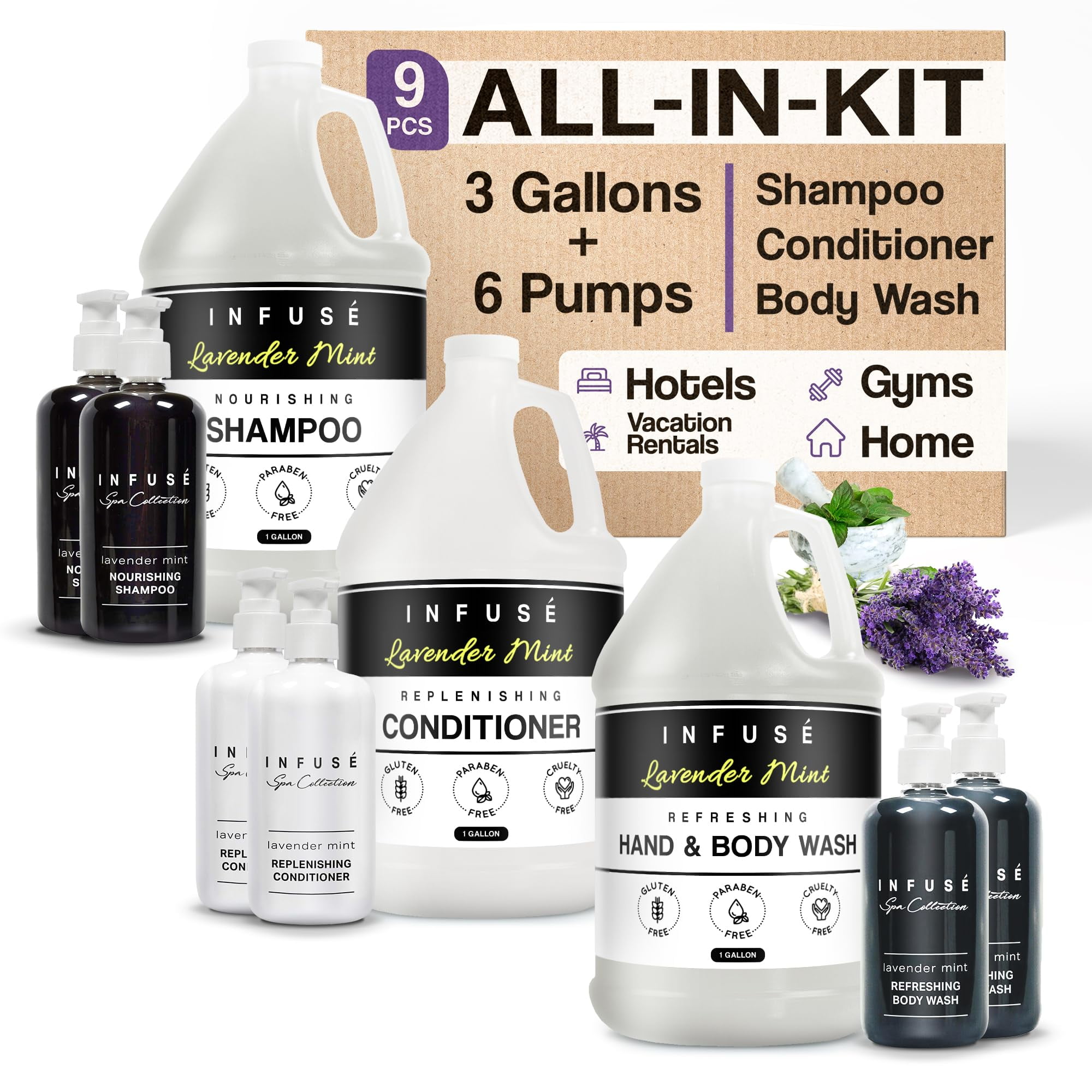 Infuse Lavender Mint Gallon & Dispenser Set | 1-Shoppe Amenities Kit ...