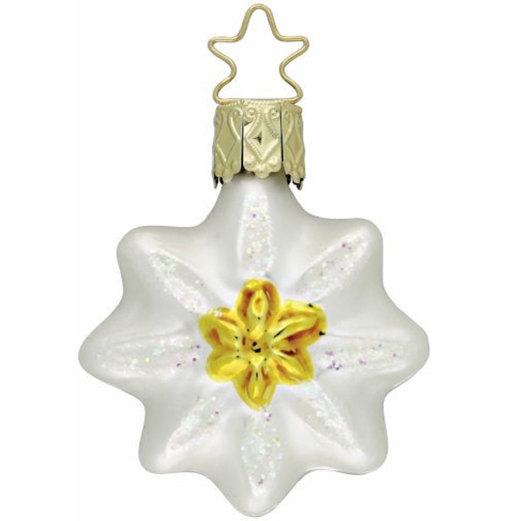 Inge Glas Edelweiss Flower German Glass Bavarian Christmas Ornament ...