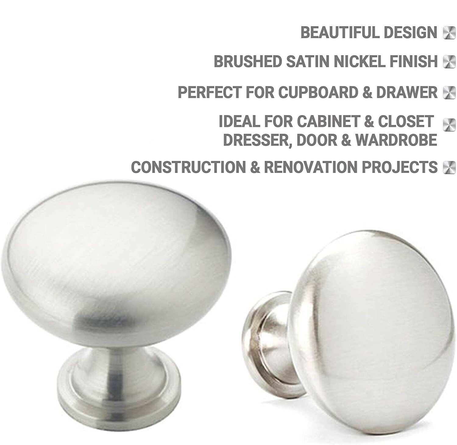 Ingeniuso Kitchen Cabinet Round Knobs, Satin Nickel Finish- 1 inch ...