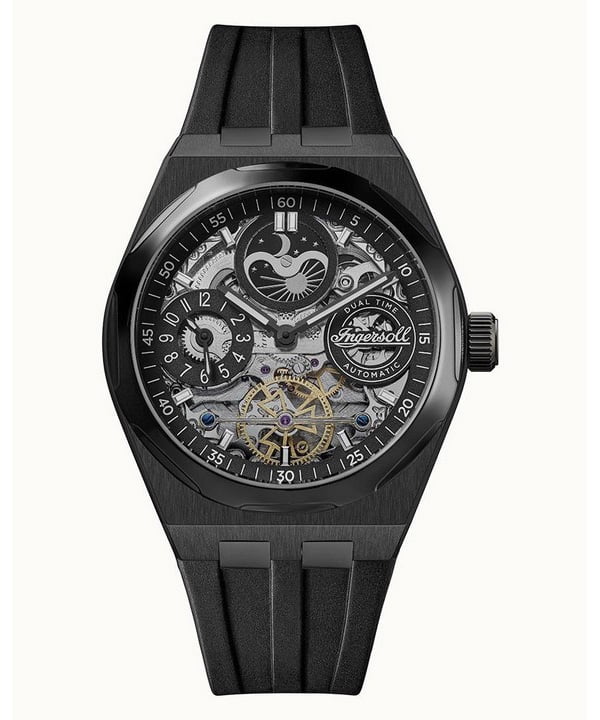 Ingersoll The Broadway Moonphase Dual Time Black Skeleton Dial ...