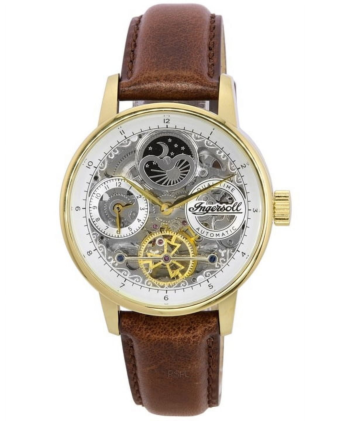 Ingersoll The Jazz Moon Phase Leather Strap Skeleton Gold Dial ...
