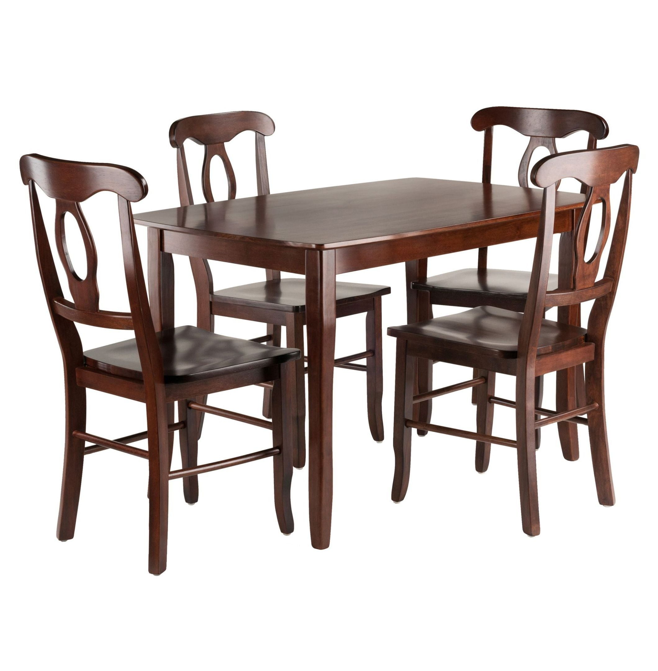 Inglewood 5-Pc Dining Table Set; Walnut Finish; Keyhole Back Chairs ...