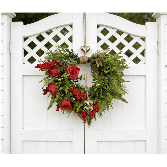 Inglocoh 2026 New Valentine’s Day Rustic Heart Wreath with Gold Bells ...