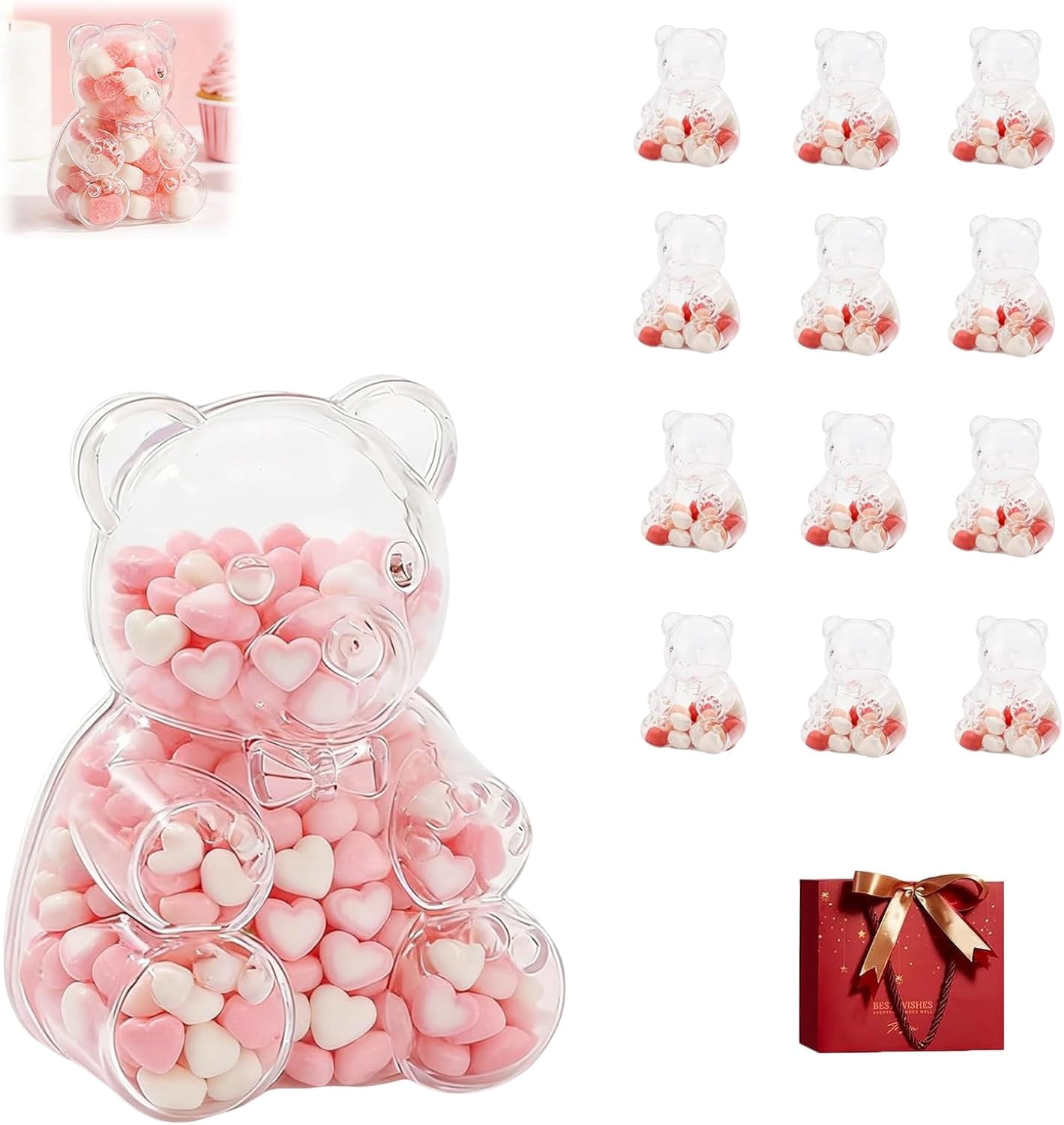 Inglocoh New Gummy Bear Containers Plastic, 12 Pack Teddy Bear Jar ...