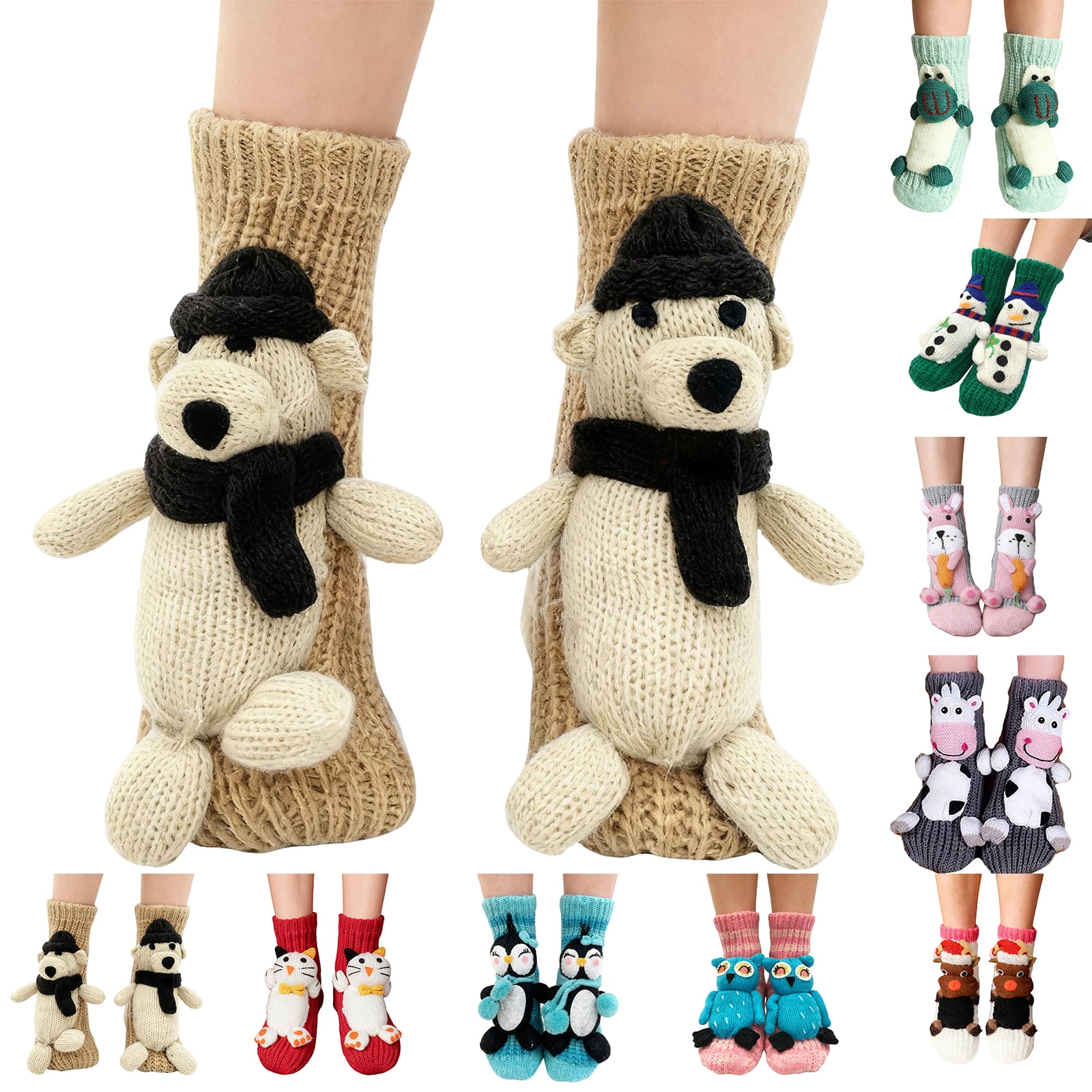 Inglocry 3D Knitted Animal Socks for Women and Mens Funny Long Cotton ...