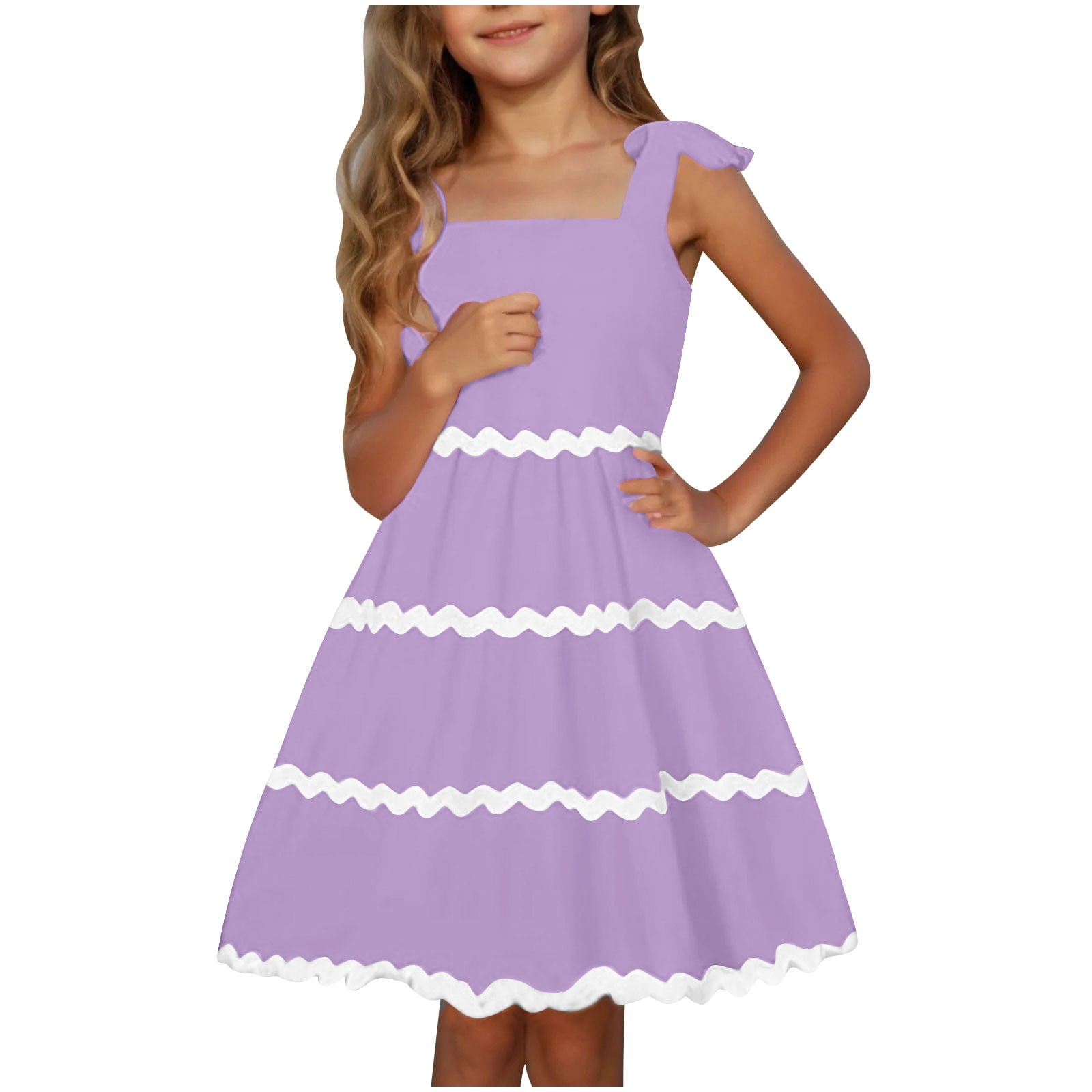 Inglocry Girl's Sundresses Kids Summer Sleeveless Bowknot Strap RIC Rac ...