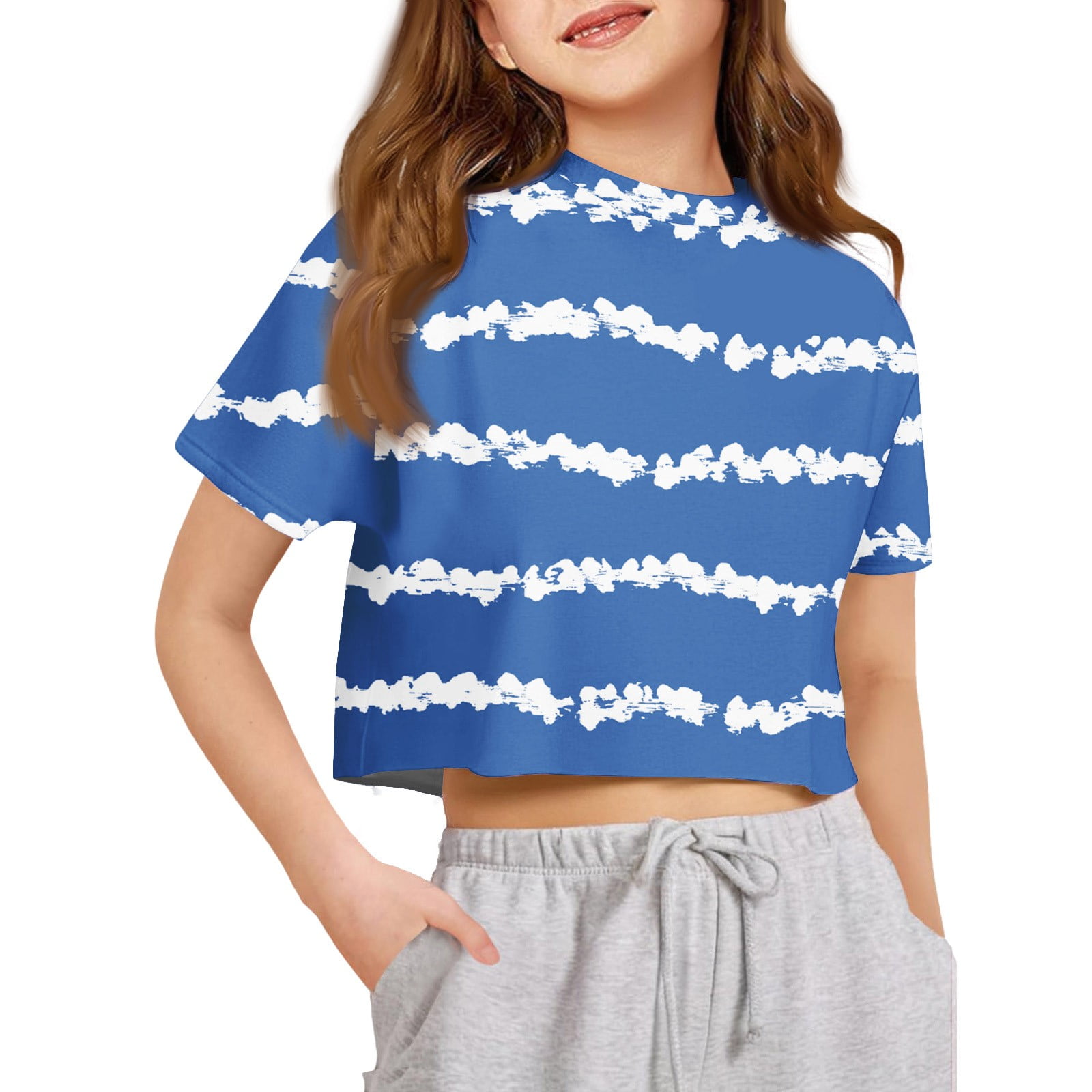 Inglocry Girls Athletic Oversized Crop Tops Kids Drop Shoulder Short ...