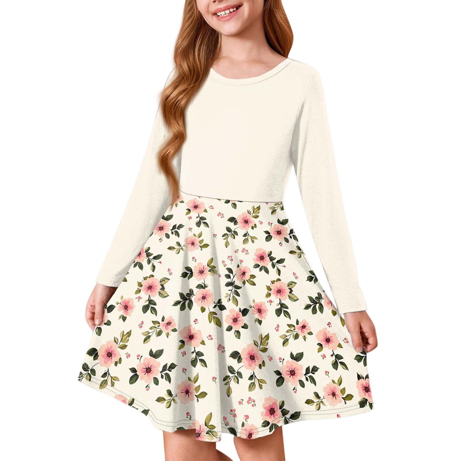 Inglocry Girls Long Sleeve Dress A line Twirly Skater Tie Dye Boho ...