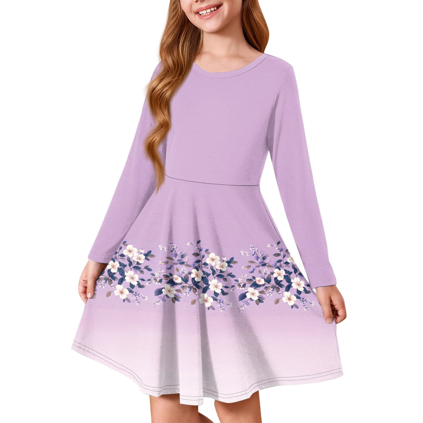 Inglocry Girls Long Sleeve Dress A line Twirly Skater Tie Dye Boho ...
