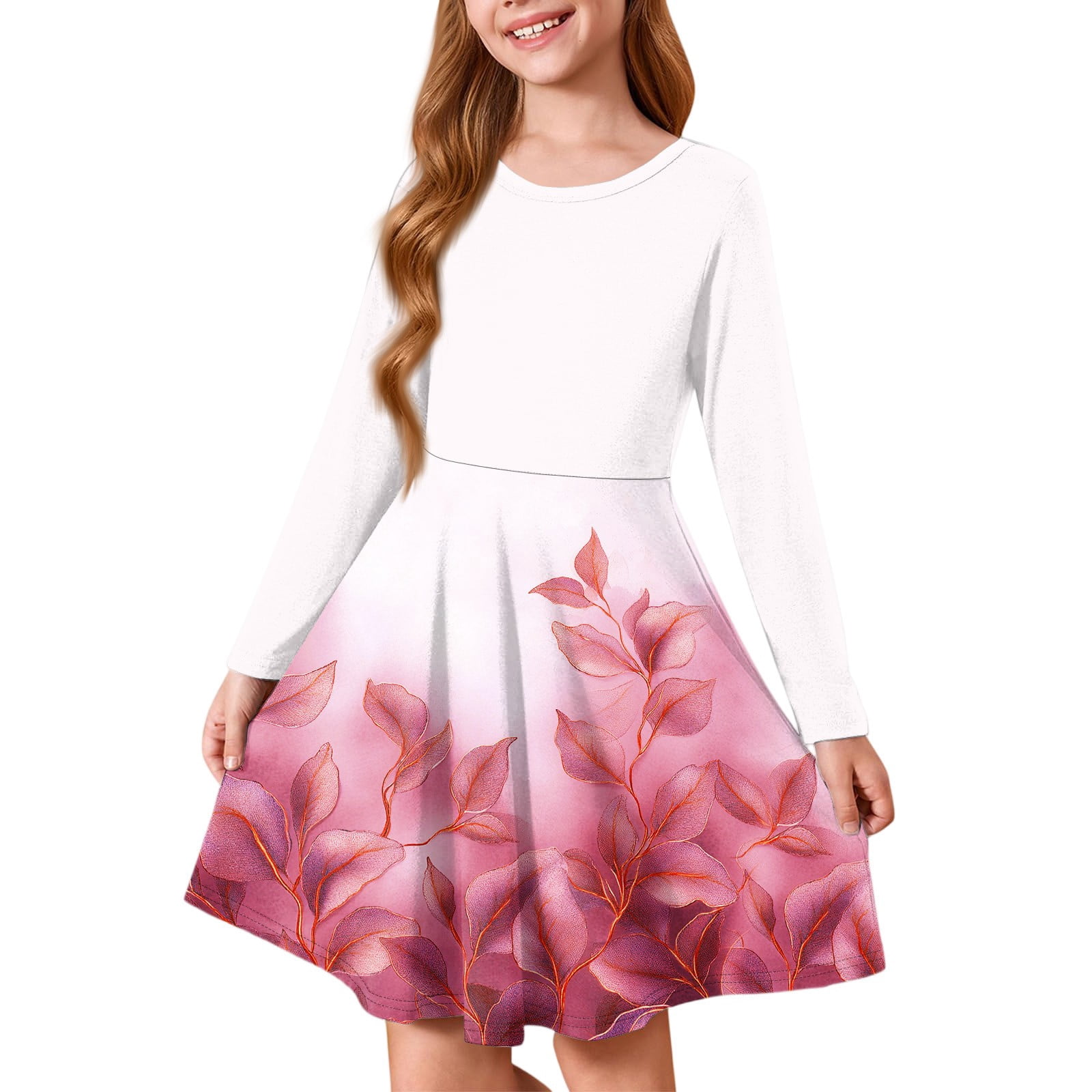 Inglocry Girls Long Sleeve Dress A line Twirly Skater Tie Dye Boho ...