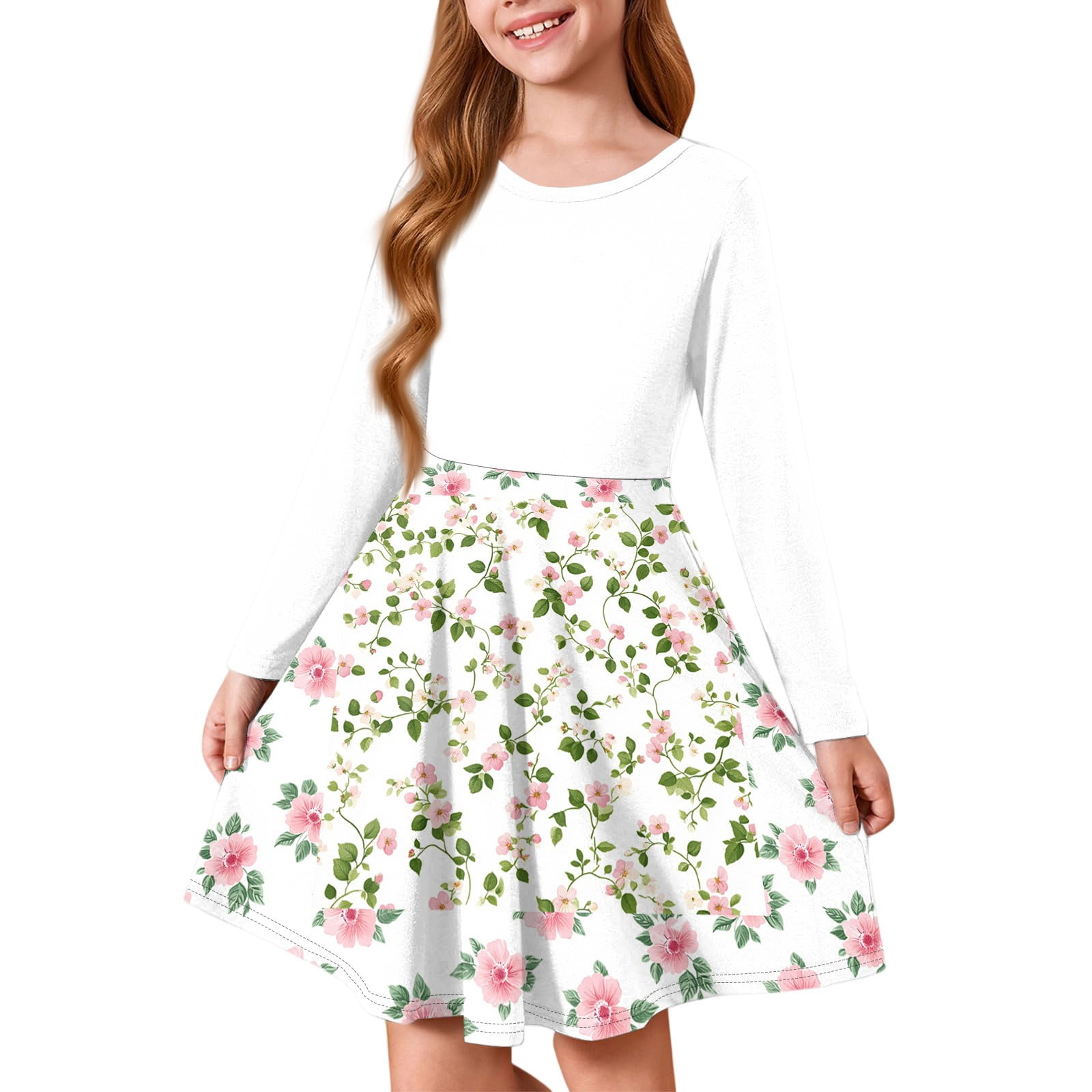 Inglocry Girls Long Sleeve Dress A line Twirly Skater Tie Dye Boho ...