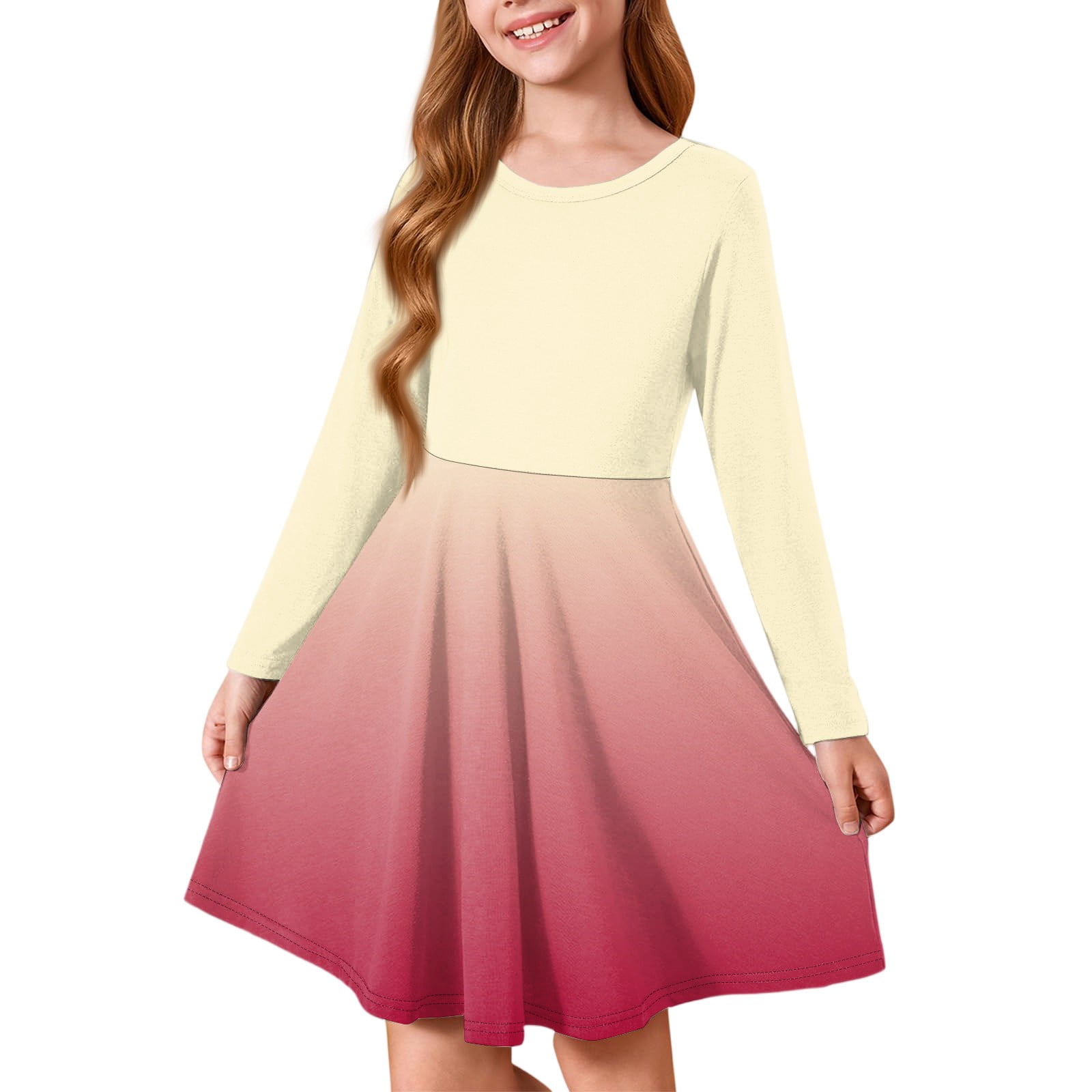 Inglocry Girls Long Sleeve Dress A line Twirly Skater Tie Dye Boho ...