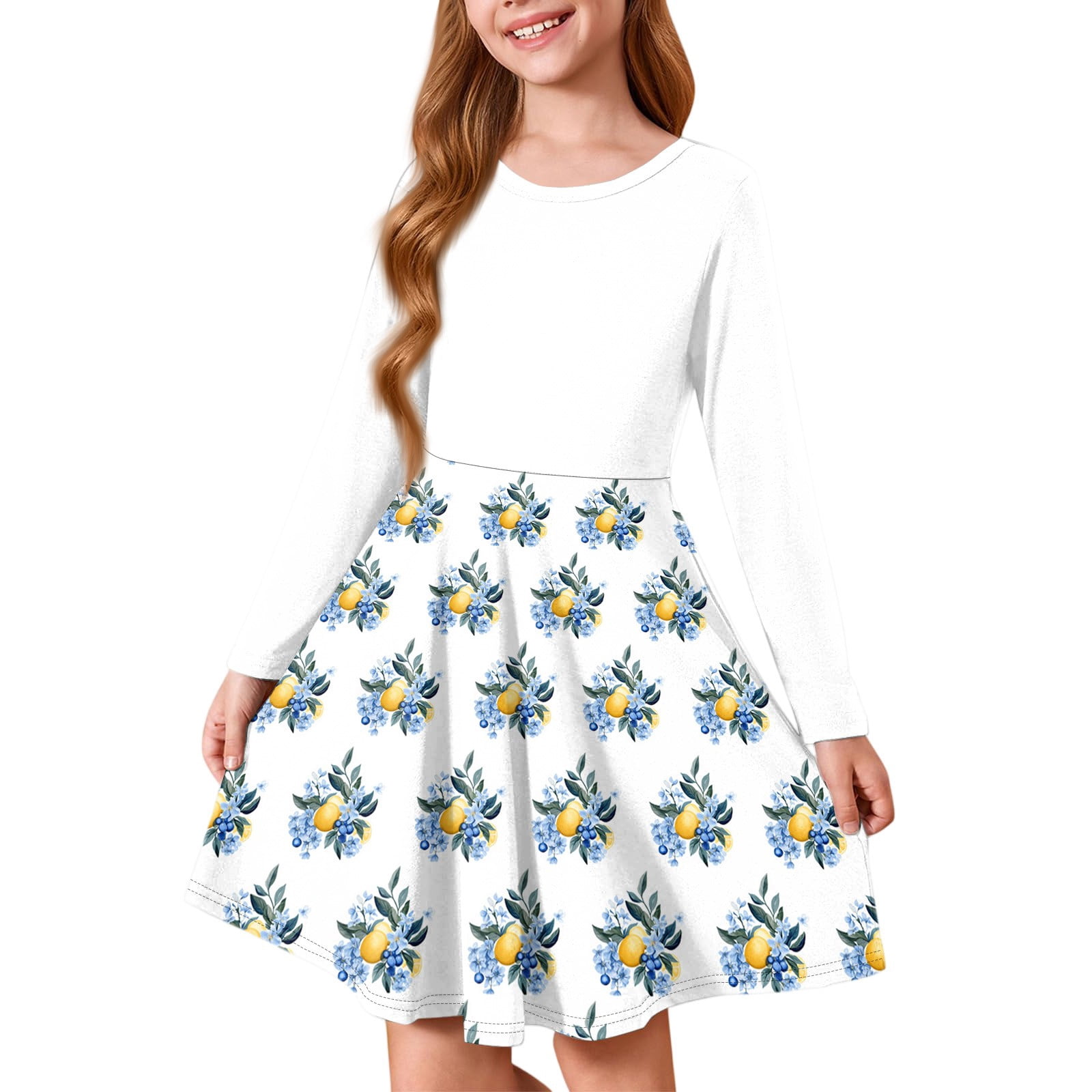 Inglocry Girls Long Sleeve Dress A line Twirly Skater Tie Dye Boho ...