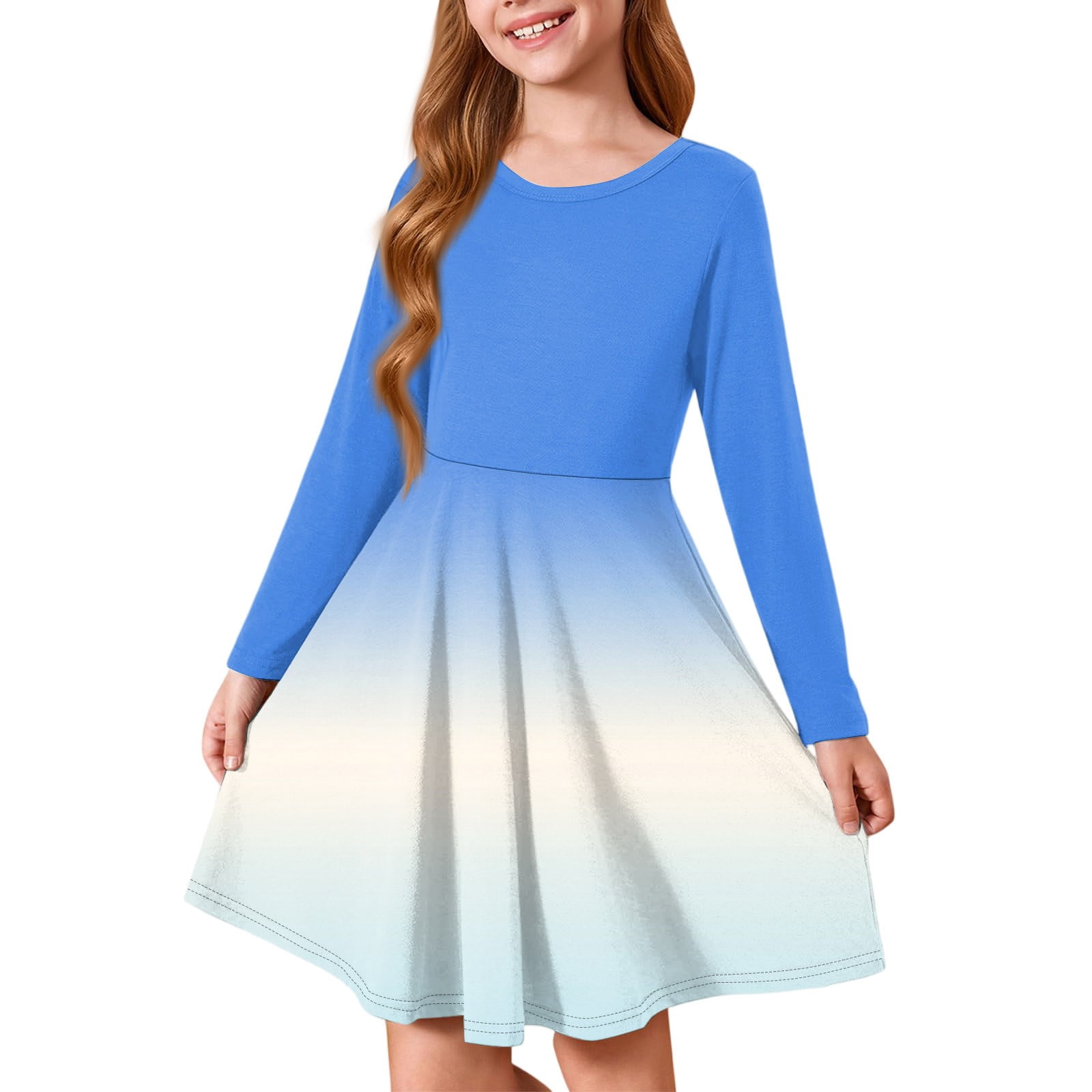 Inglocry Girls Long Sleeve T-Shirt Dresses Kids Fall A-Line Twirly ...
