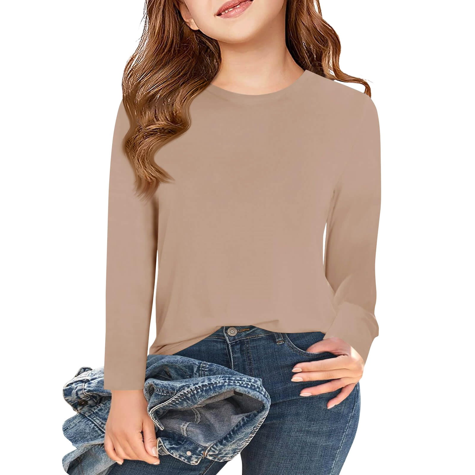 Inglocry Girls Long Sleeve T Shirts Kids Fall Tops Crewneck Basic Loose ...
