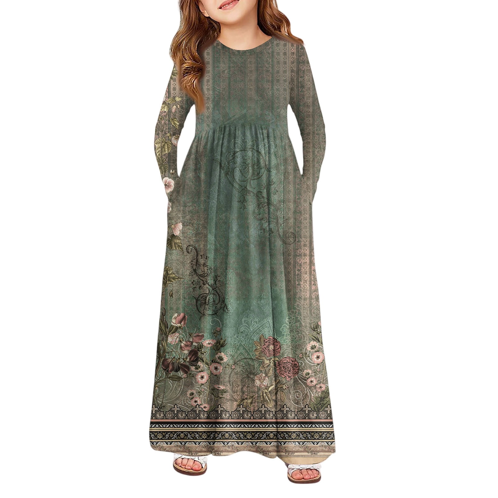 Inglocry Girls Maxi Dress Casual Holiday Long Dresses with Pockets ...
