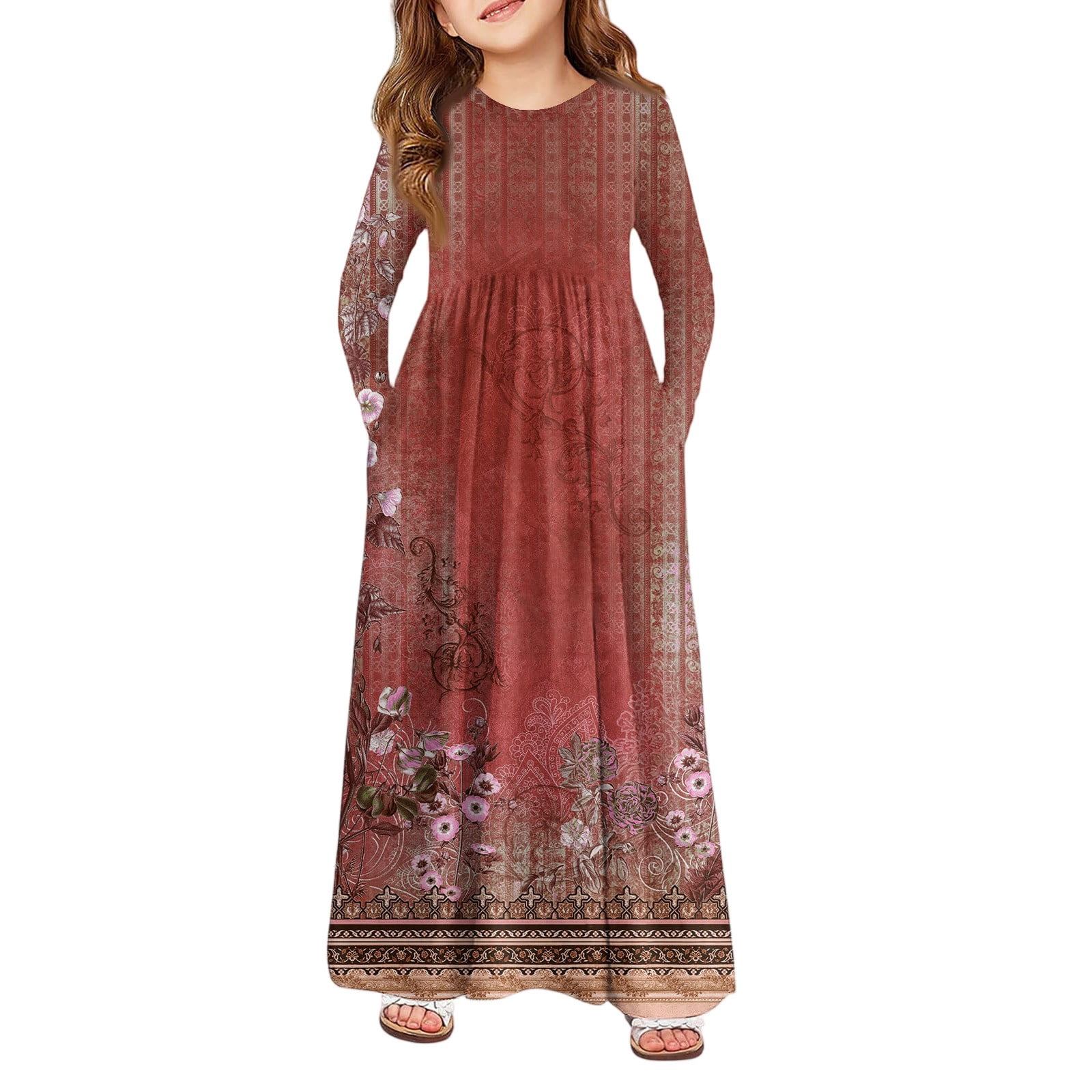 Inglocry Girls Maxi Dress Casual Holiday Long Dresses with Pockets ...