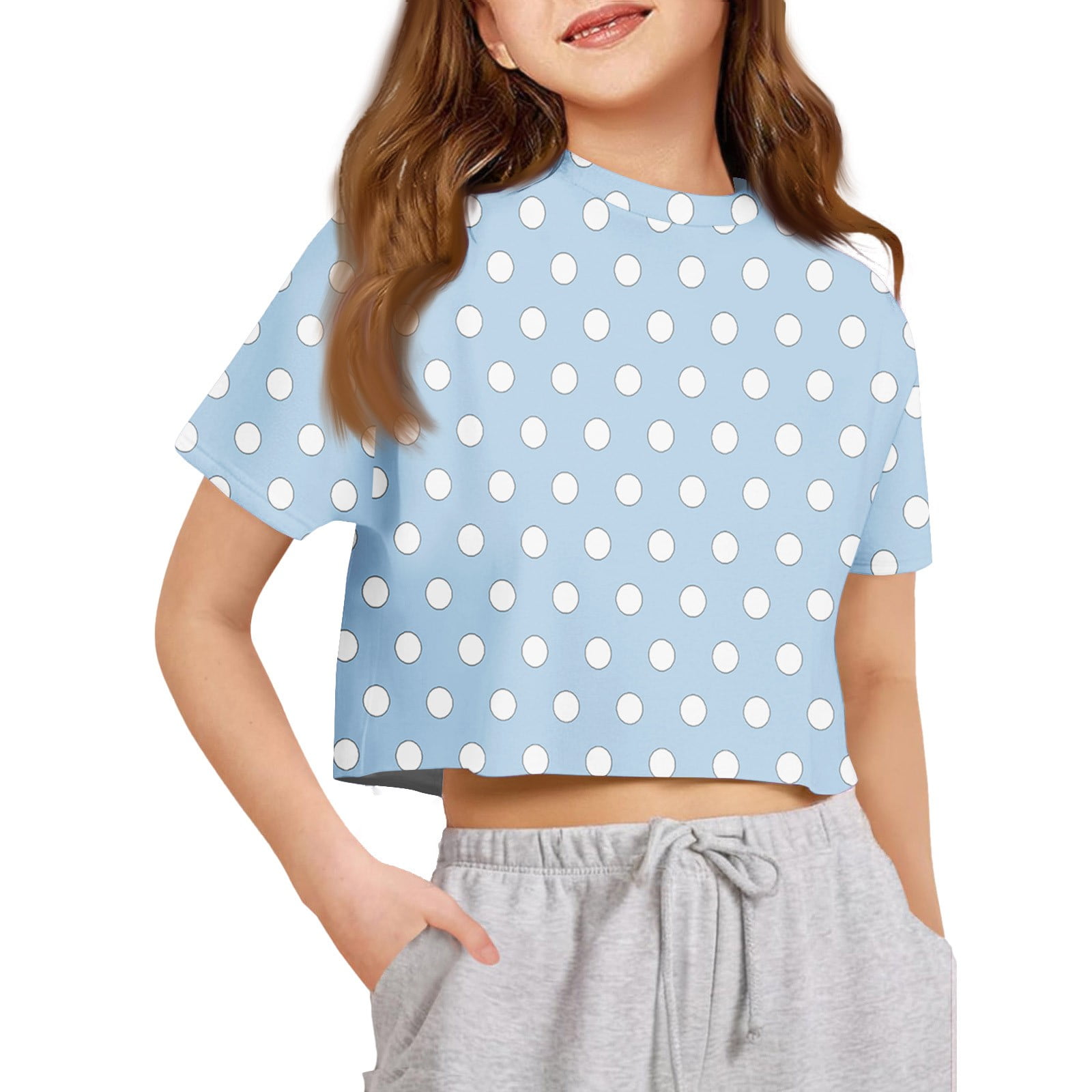 Inglocry Girls Shirts Short Sleeve Raglan Crop Tops Crew Neck Kids ...