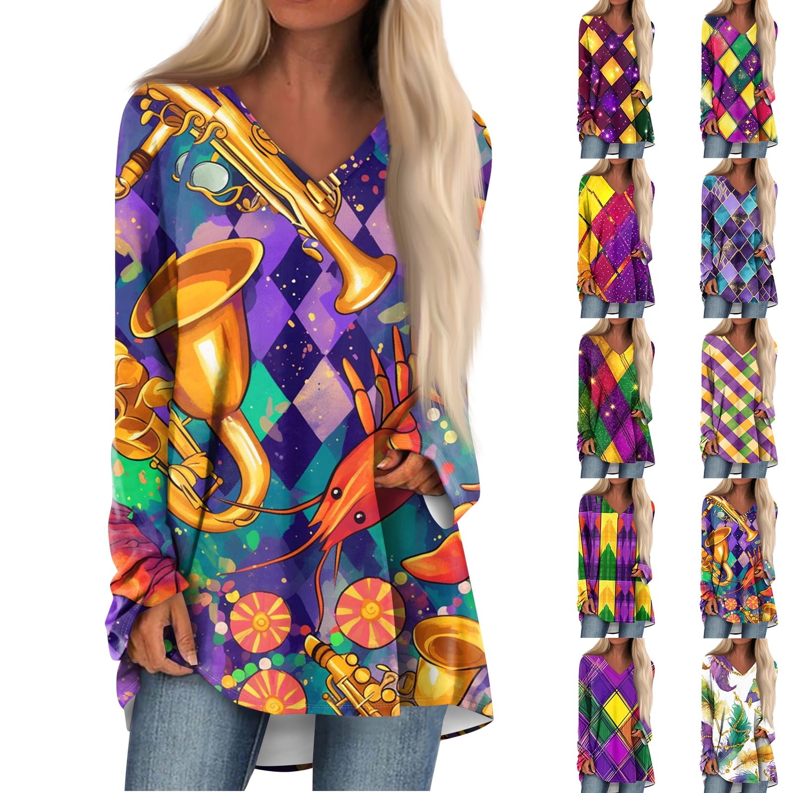 Inglocry Mardi Gras Shirts for Women Funny Fashion Graphic Printed Tee ...