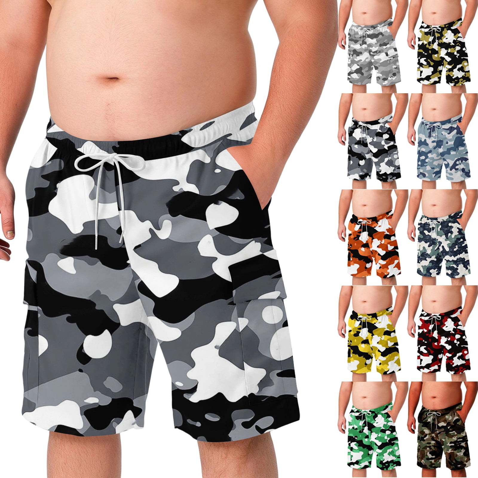 Inglocry Men's Cargo Shorts Camo Elastic Waist Drawstring Work Hiking ...