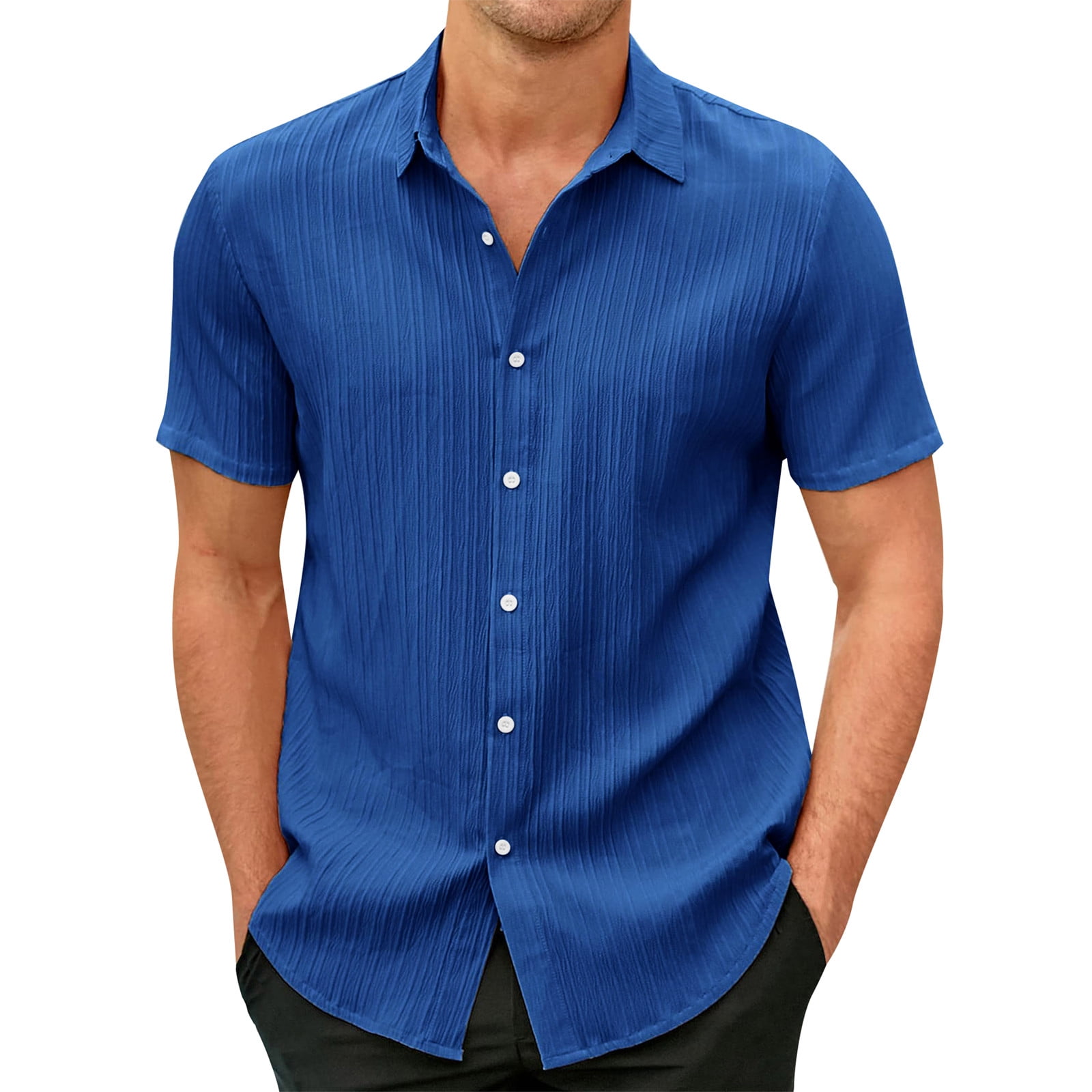 Inglocry Men's Casual Button Down Shirts - Short Sleeve Summer Textured ...