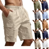 Inglocry Men's Elastic Waist Cargo Shorts Linen Relaxed Fit Lightweight ...
