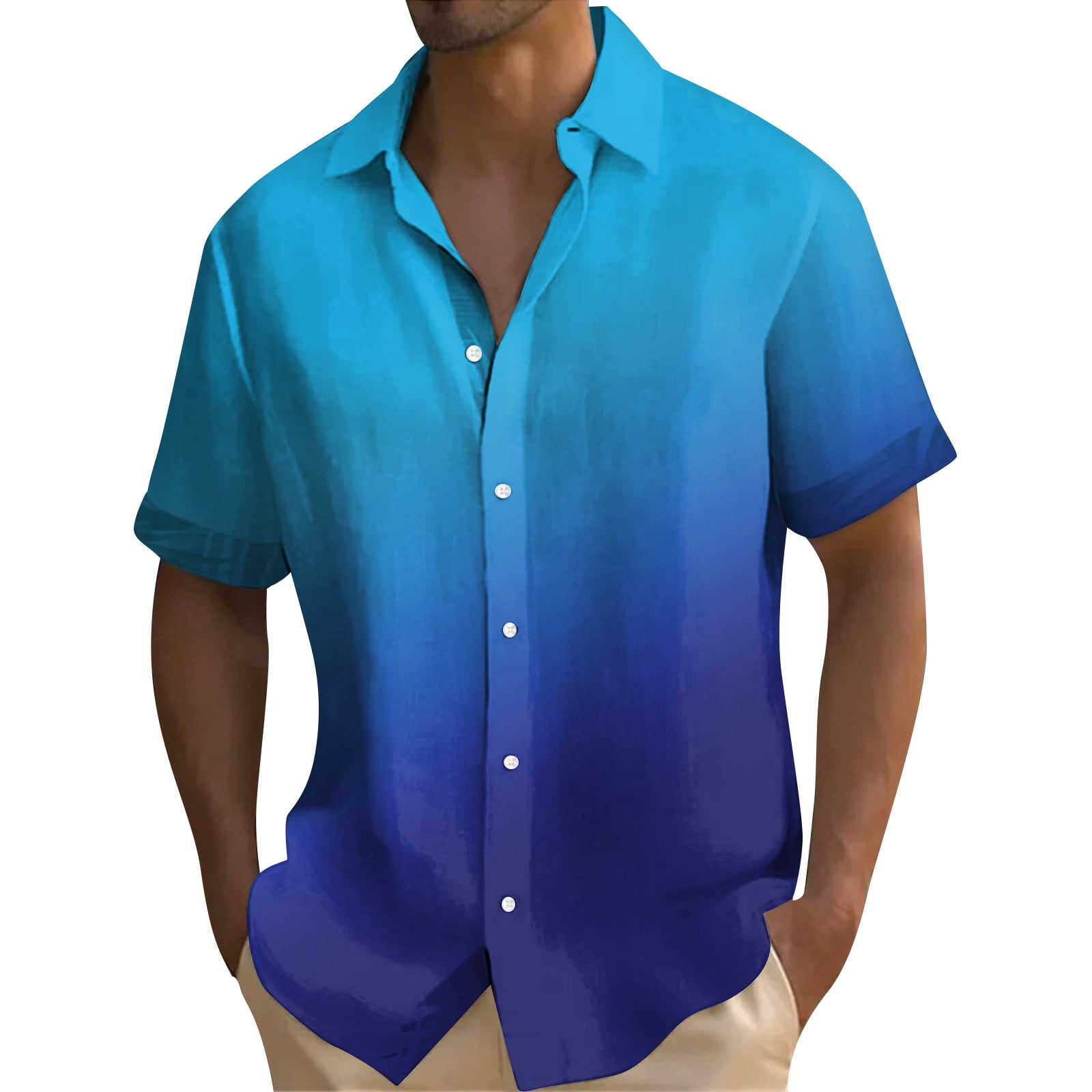 Inglocry Men's Fashion Shirts Gradient Color Hawaiian Shirt Buttons Up ...