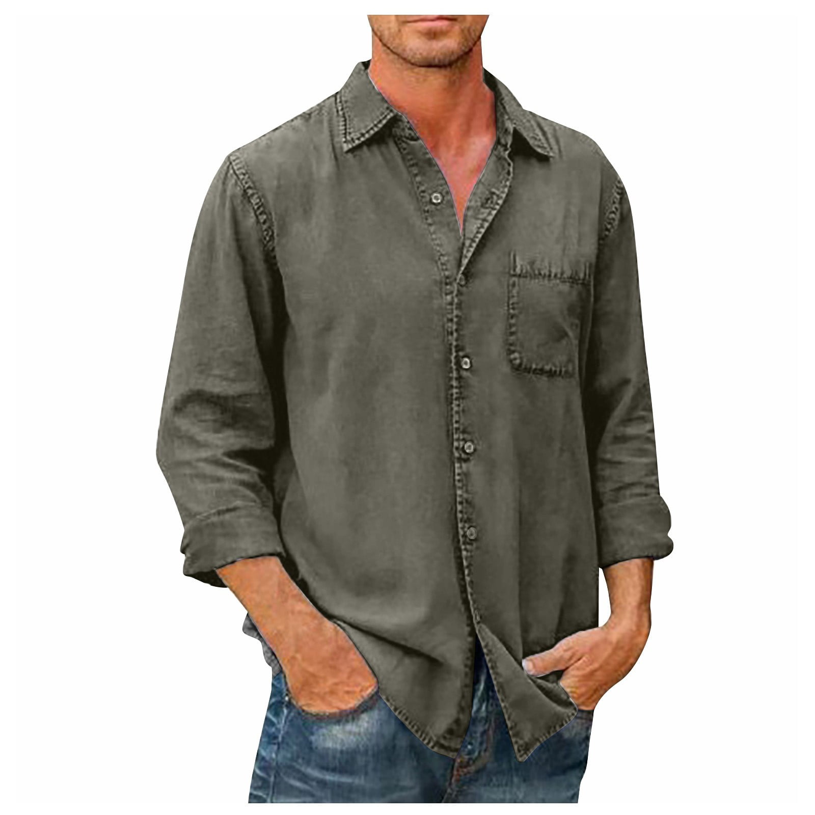 Inglocry Men's Long Sleeve Button Down Shirt Casual Untucked Regular ...